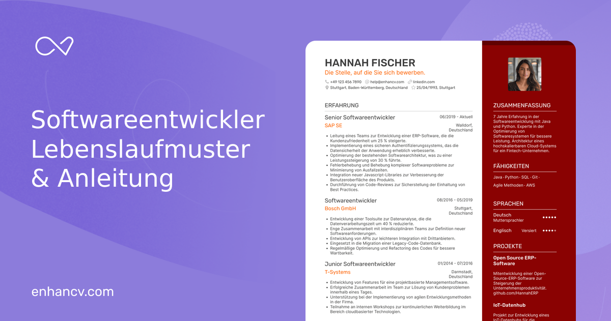 Lebenslauf Muster und Beispiele für Softwareentwickler 2025