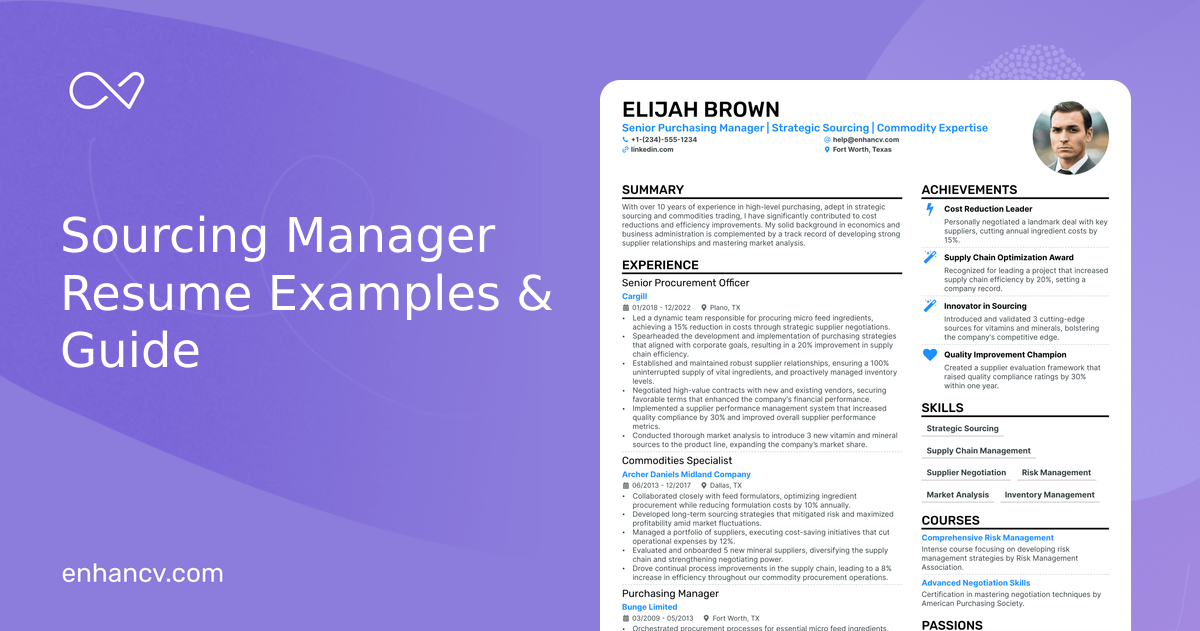 10 Sourcing Manager Resume Examples & Guide for 2025