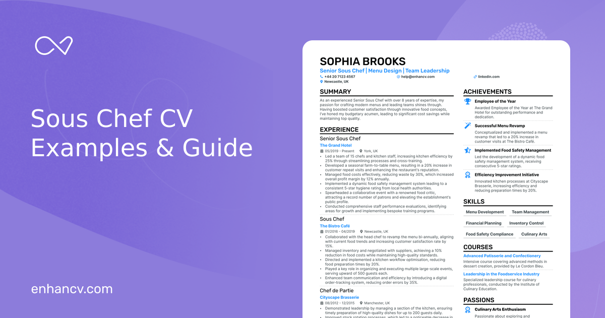 Sous Chef CV Examples & Guide for 2026