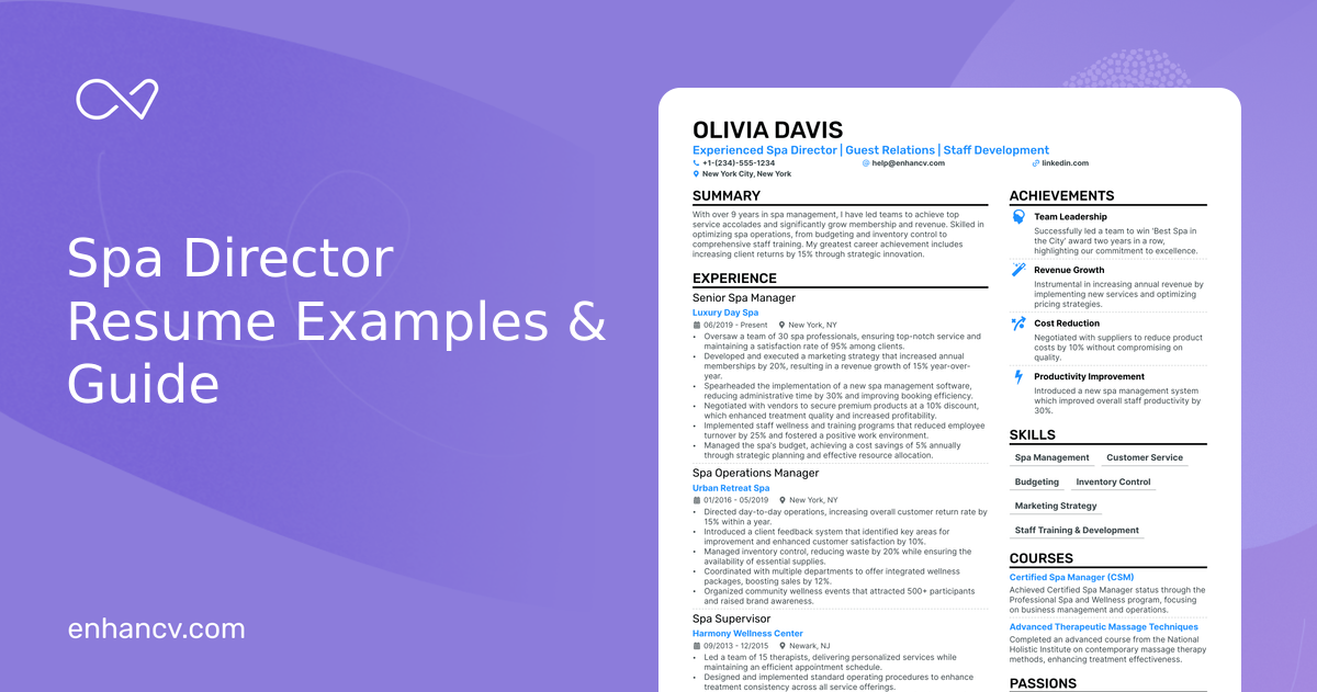 10 Spa Director Resume Examples & Guide for 2024