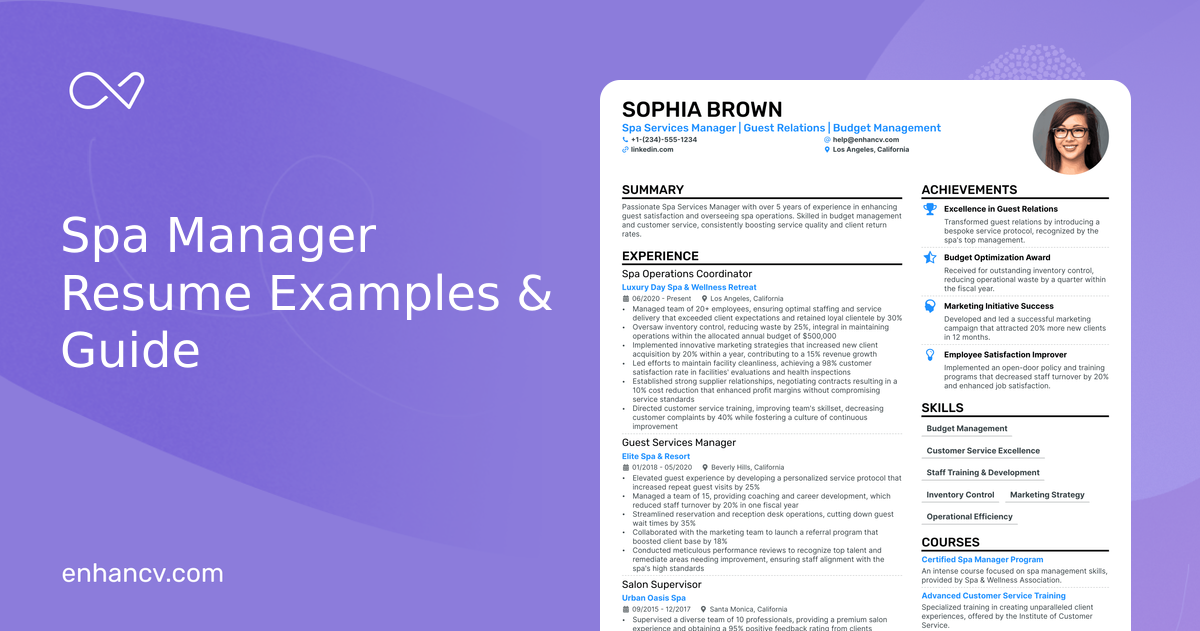 3 Spa Manager Resume Examples & Guide for 2024