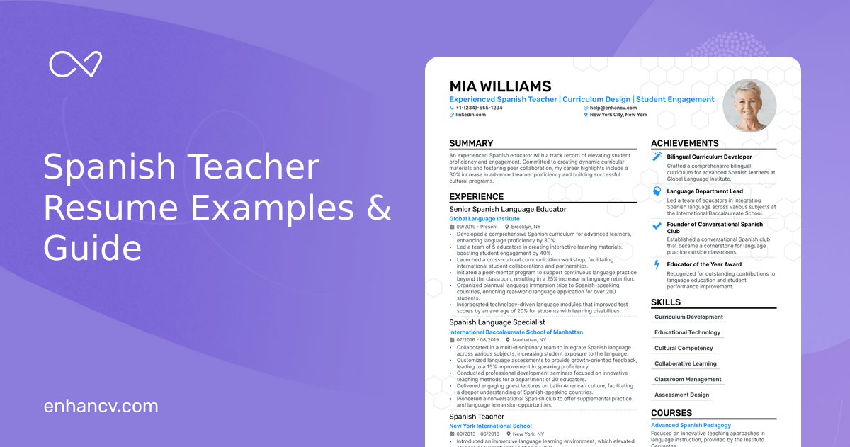 5 Spanish Teacher Resume Examples & Guide for 2024