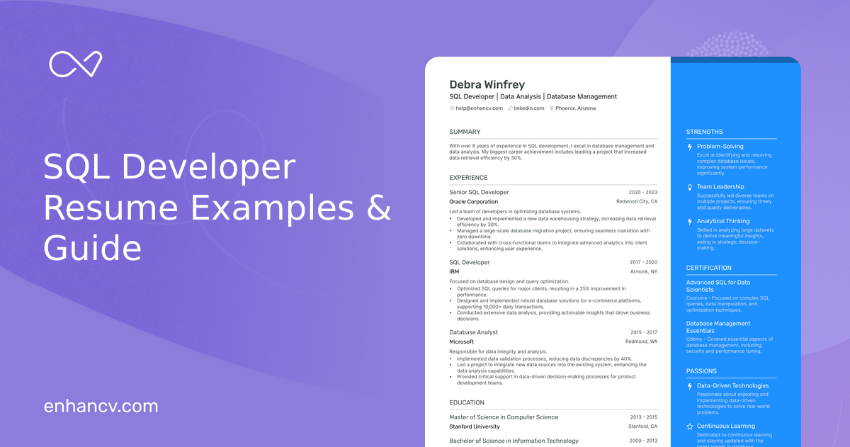 11 SQL Developer Resume Examples & Guide for 2024