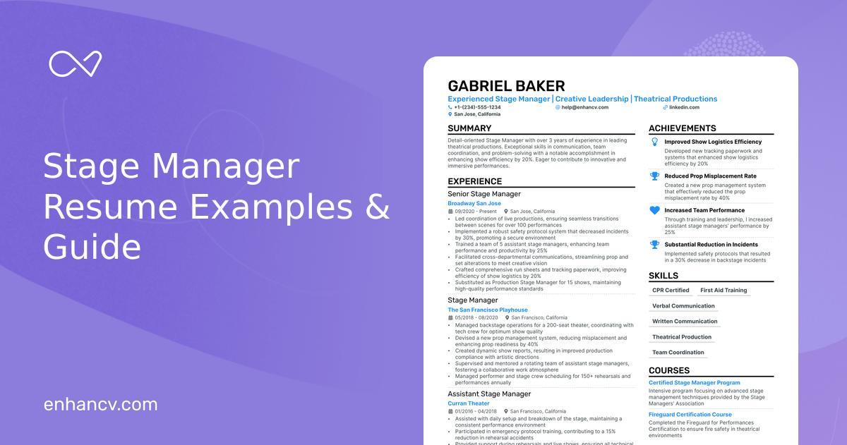 10 Stage Manager Resume Examples & Guide for 2024