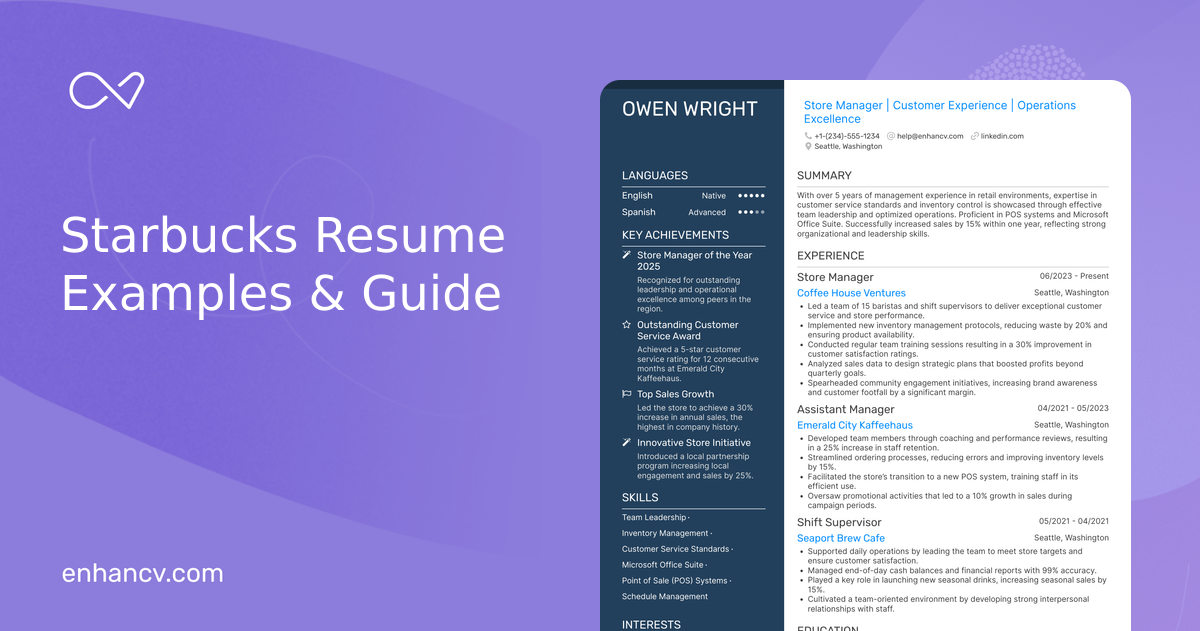 19 Starbucks Resume Examples & Guide for 2026