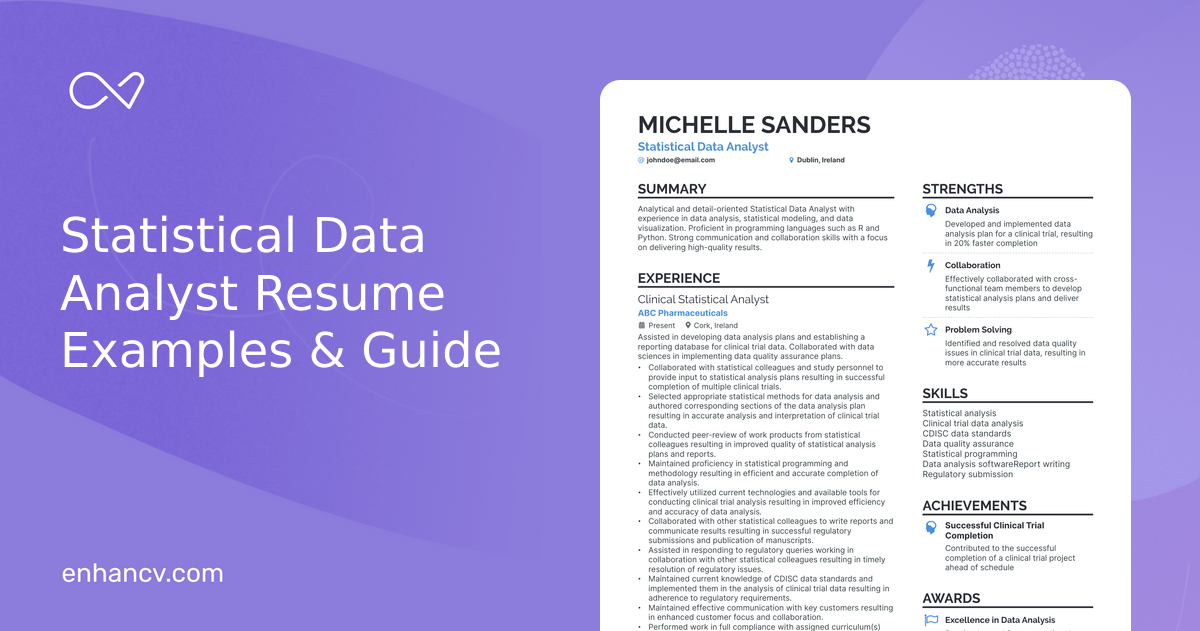 5 Statistical Data Analyst Resume Examples & Guide for 2024