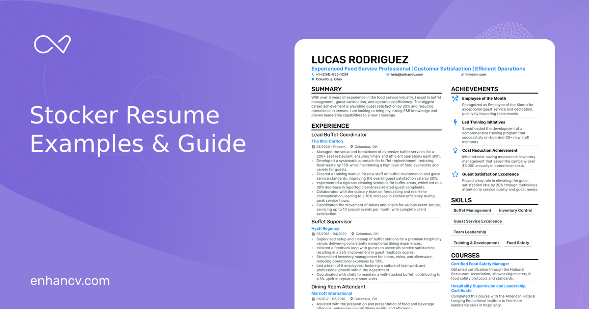 7 Stocker Resume Examples & Guide for 2024