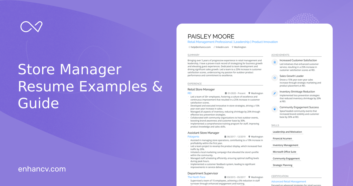 8 Store Manager Resume Examples & Guide for 2024