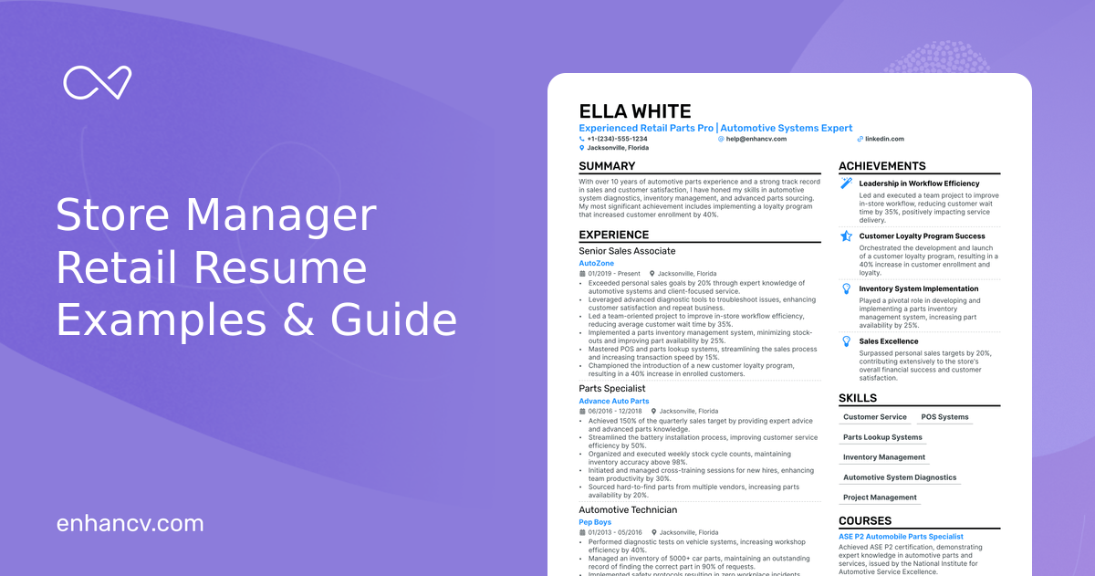 10 Store Manager Retail Resume Examples & Guide for 2024