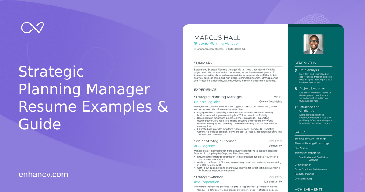 5 Strategic Planning Manager Resume Examples & Guide for 2024