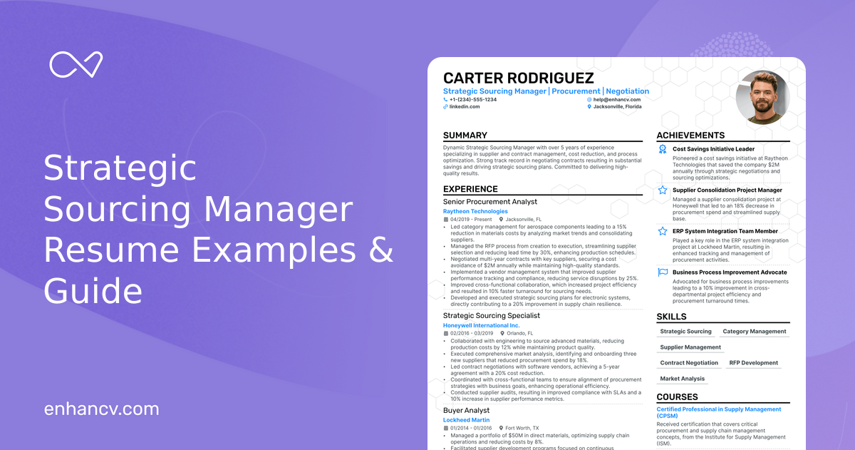 5 Strategic Sourcing Manager Resume Examples & Guide for 2024