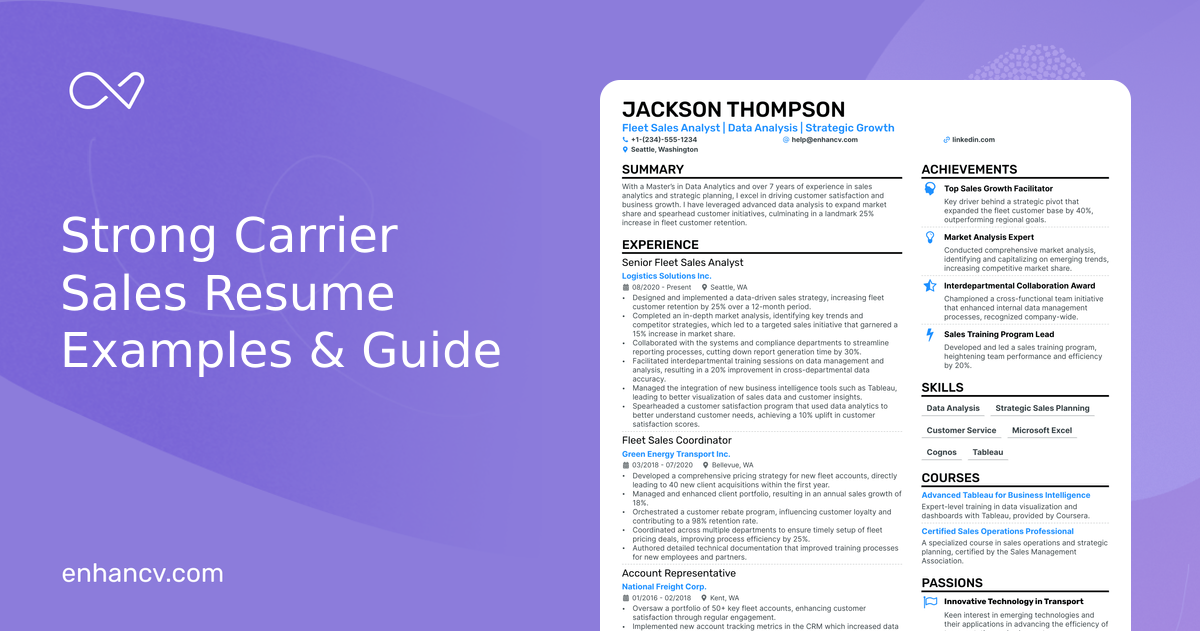 10 Strong Carrier Sales Resume Examples & Guide for 2024