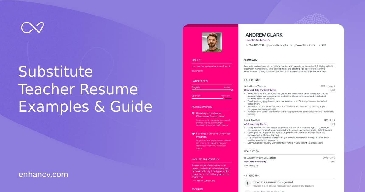 6 Substitute Teacher Resume Examples & Guide for 2024