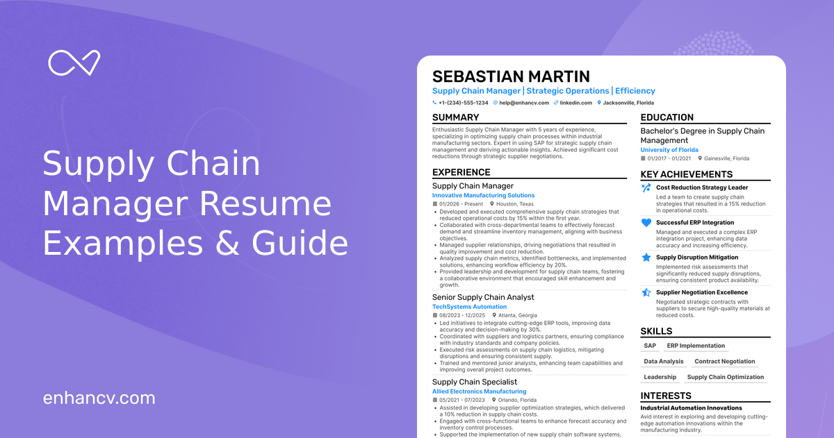24 Supply Chain Manager Resume Examples That Got Jobs for 2026