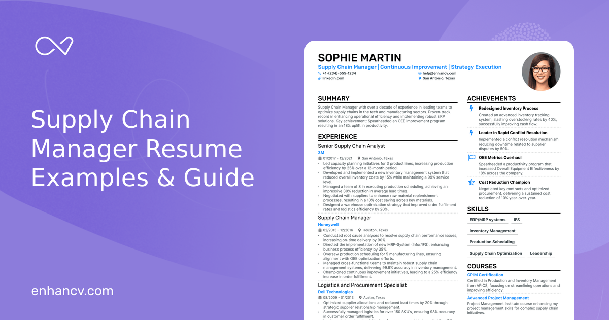 14 Supply Chain Manager Resume Examples & Guide for 2024