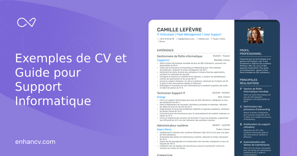 Exemple de CV de Support Informatique qui a Obtenu un Emploi et ...