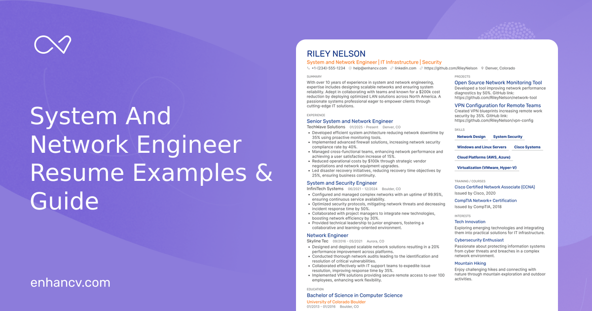 10 System And Network Engineer Resume Examples & Guide for 2026