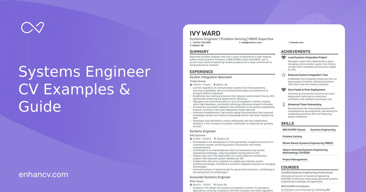 Systems Engineer CV Examples & Guide for 2026