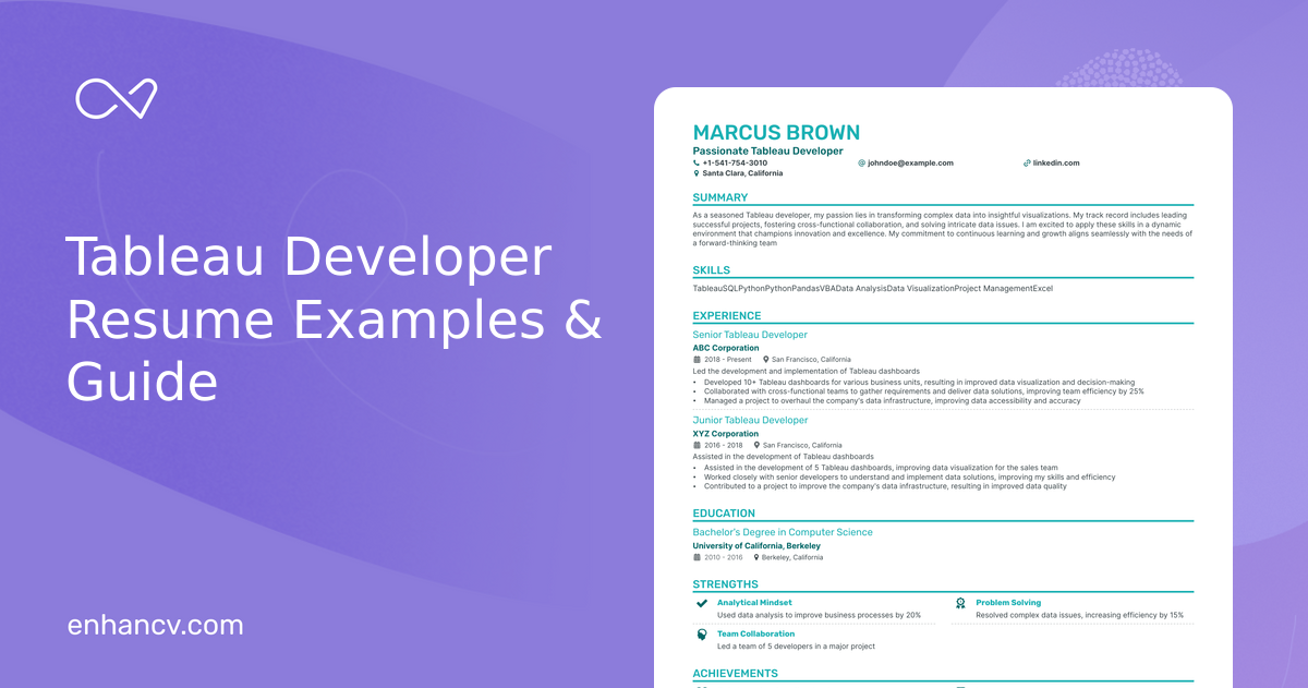 5 Tableau Developer Resume Examples & Guide for 2024