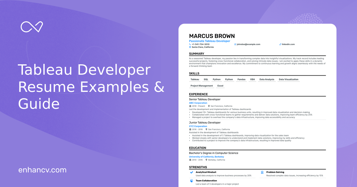 5 Tableau Developer Resume Examples & Guide for 2024