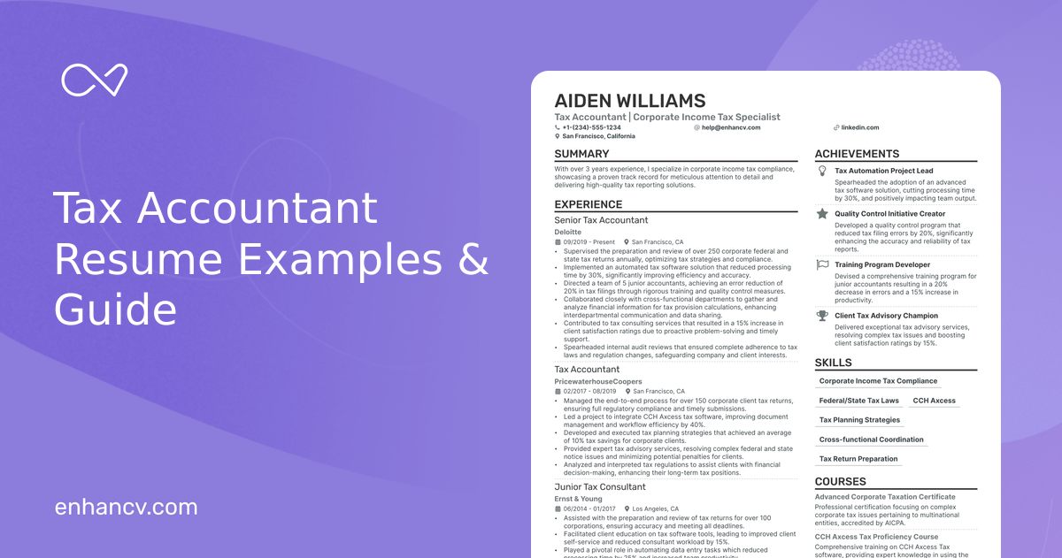 5 Tax Accountant Resume Examples & Guide for 2024