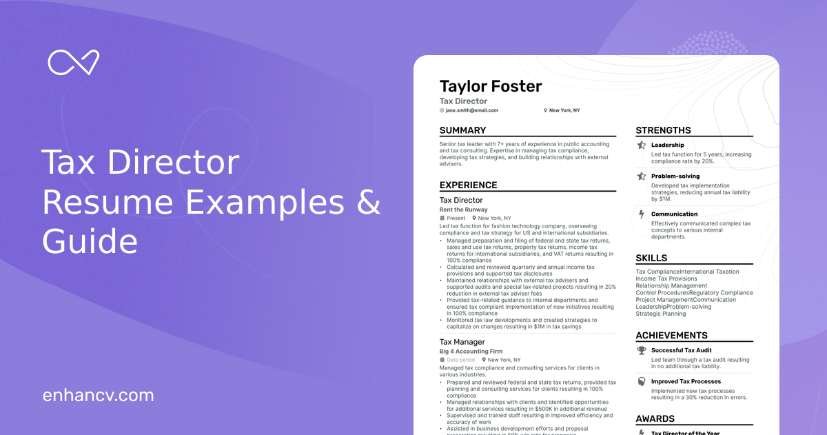 5 Tax Director Resume Examples & Guide for 2024