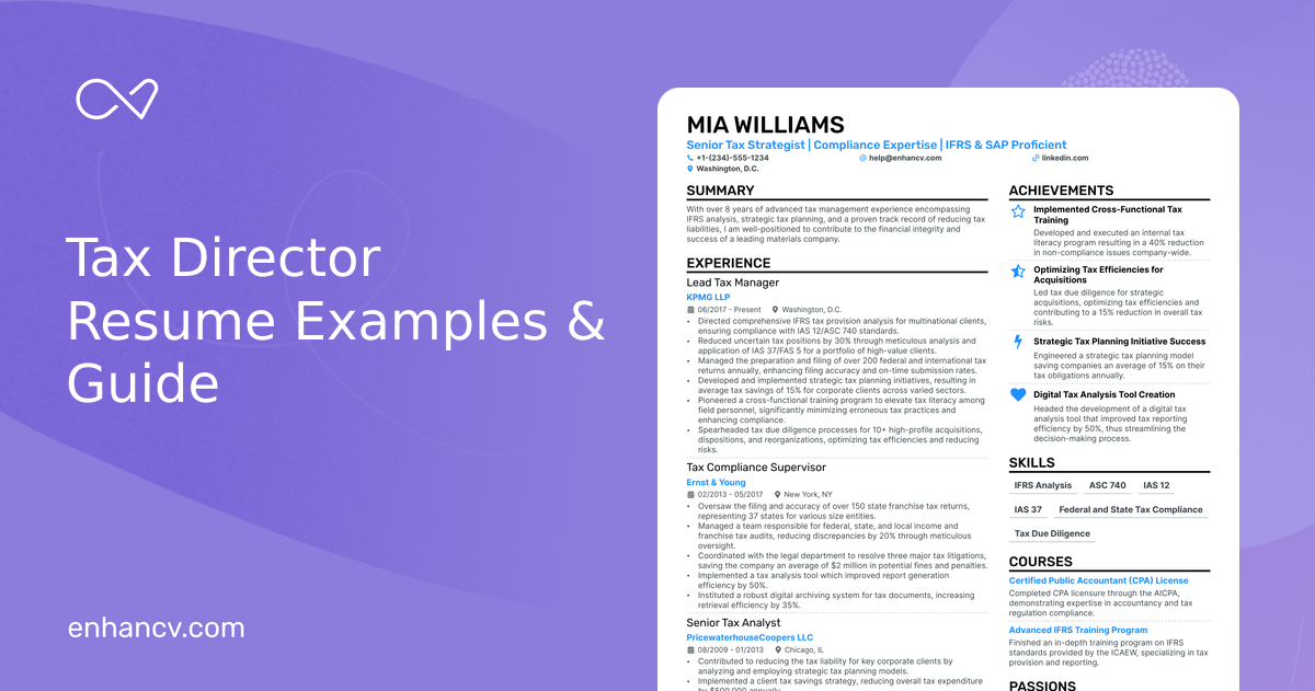 10 Tax Director Resume Examples & Guide for 2024