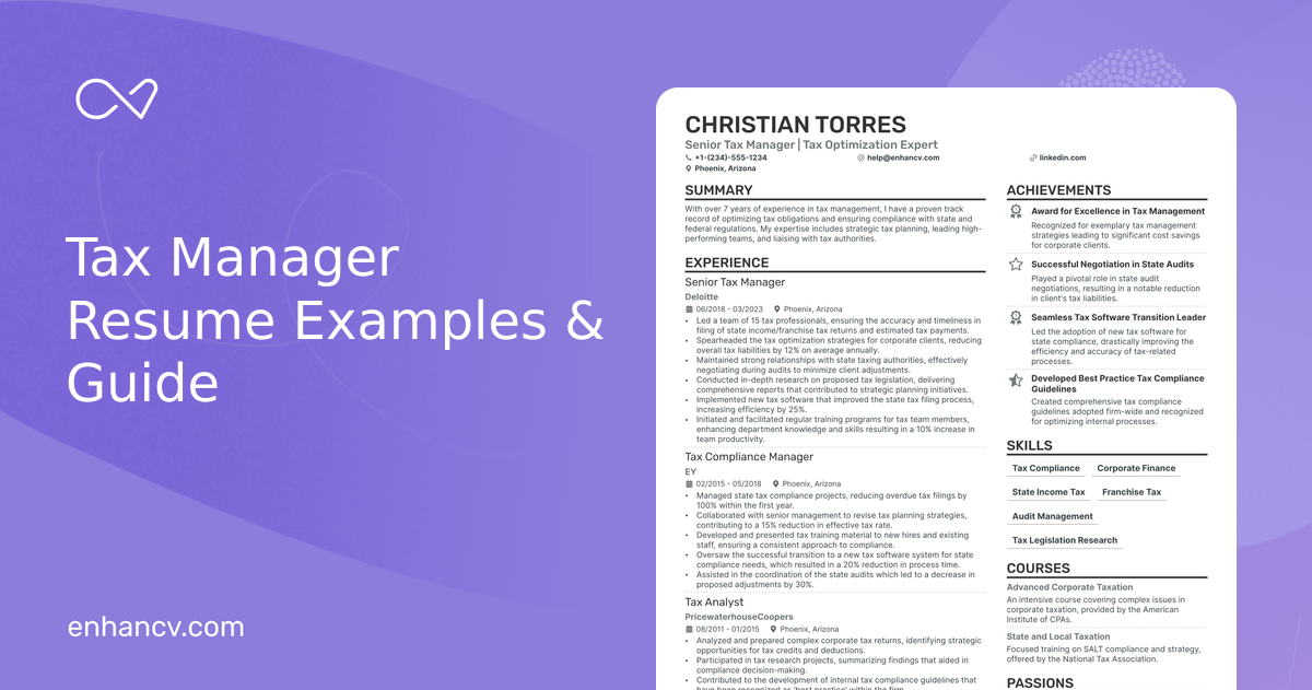 3 Tax Manager Resume Examples & Guide for 2024