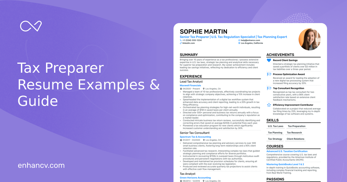 18 Tax Preparer Resume Examples & Guide for 2025