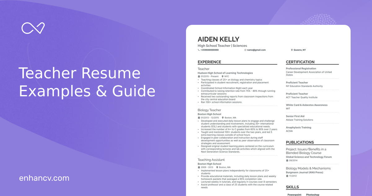 21 Teacher Resume Examples & Guide for 2024 | Resumes for Teaching Jobs