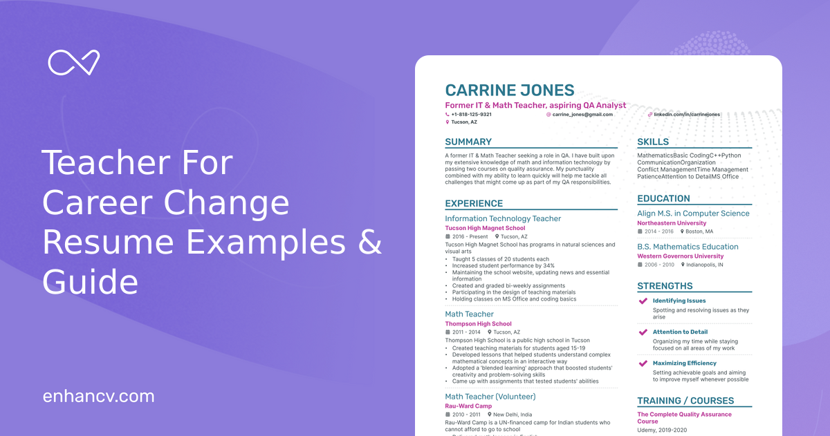 5 Teacher For Career Change Resume Examples & Guide for 2024