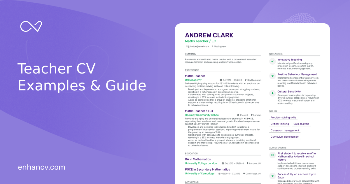 3 Teacher CV Examples for 2024