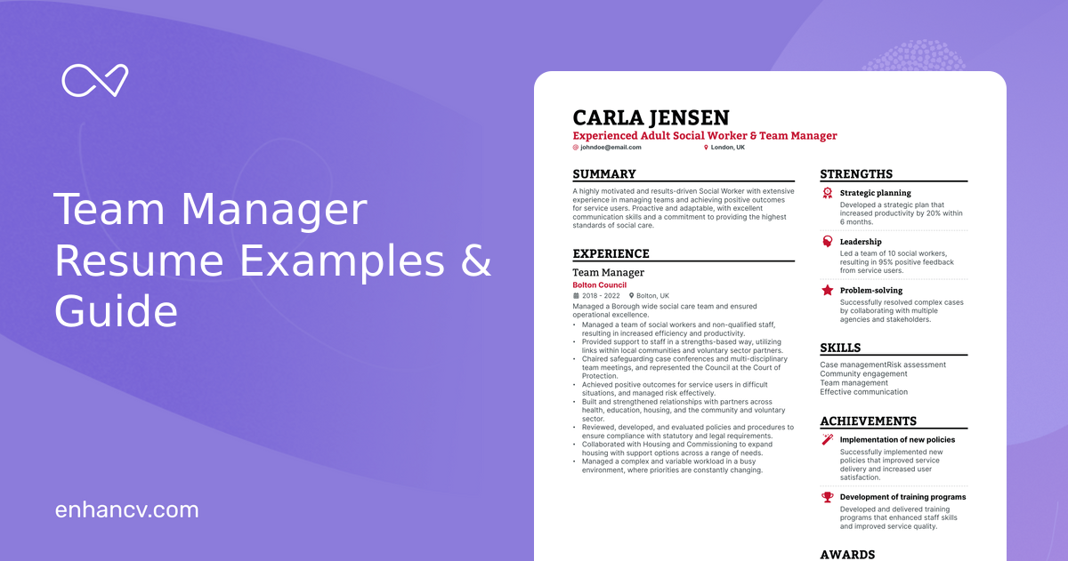 5 Team Manager Resume Examples & Guide for 2024