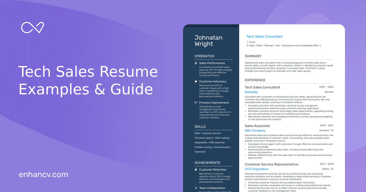 5 Tech Sales Resume Examples & Guide for 2024