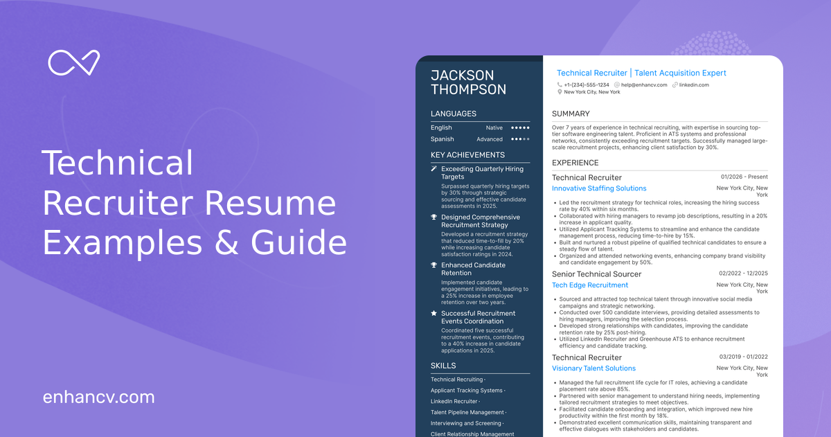 10 Technical Recruiter Resume Examples & Guide for 2026