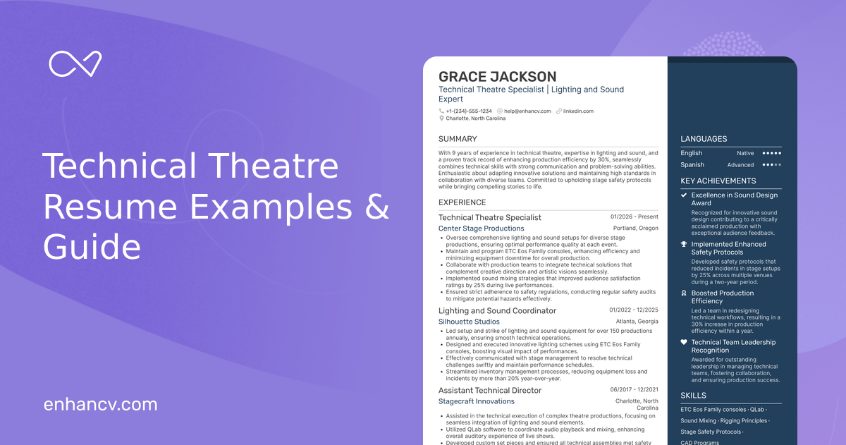 10 Technical Theatre Resume Examples & Guide for 2026