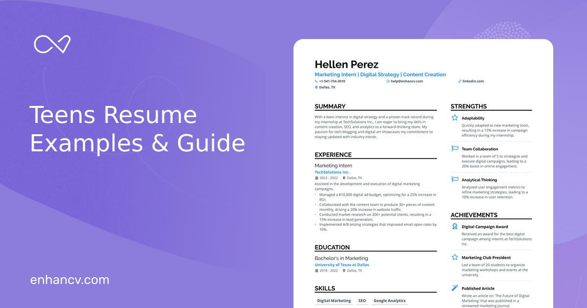High School Student Resume Examples & Guide for 2024