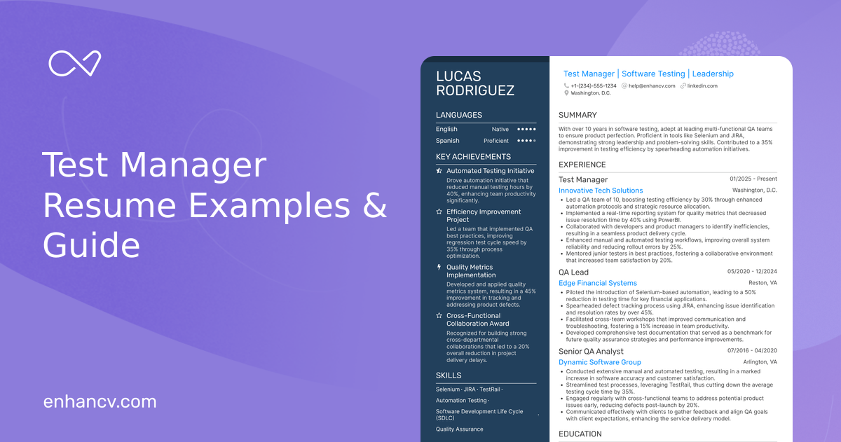 10 Test Manager Resume Examples & Guide for 2026