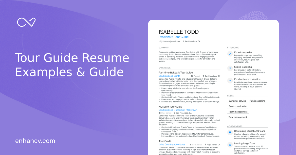 5 Tour Guide Resume Examples & Guide for 2024