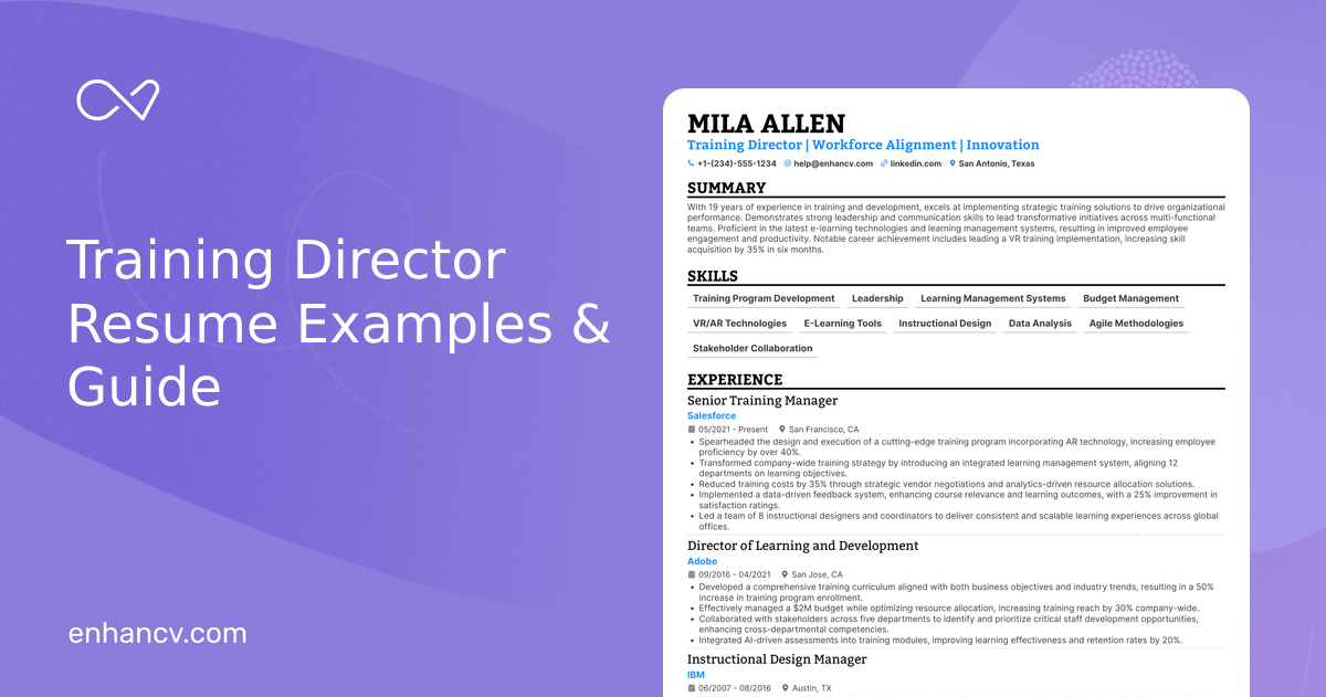 10 Training Director Resume Examples & Guide for 2026