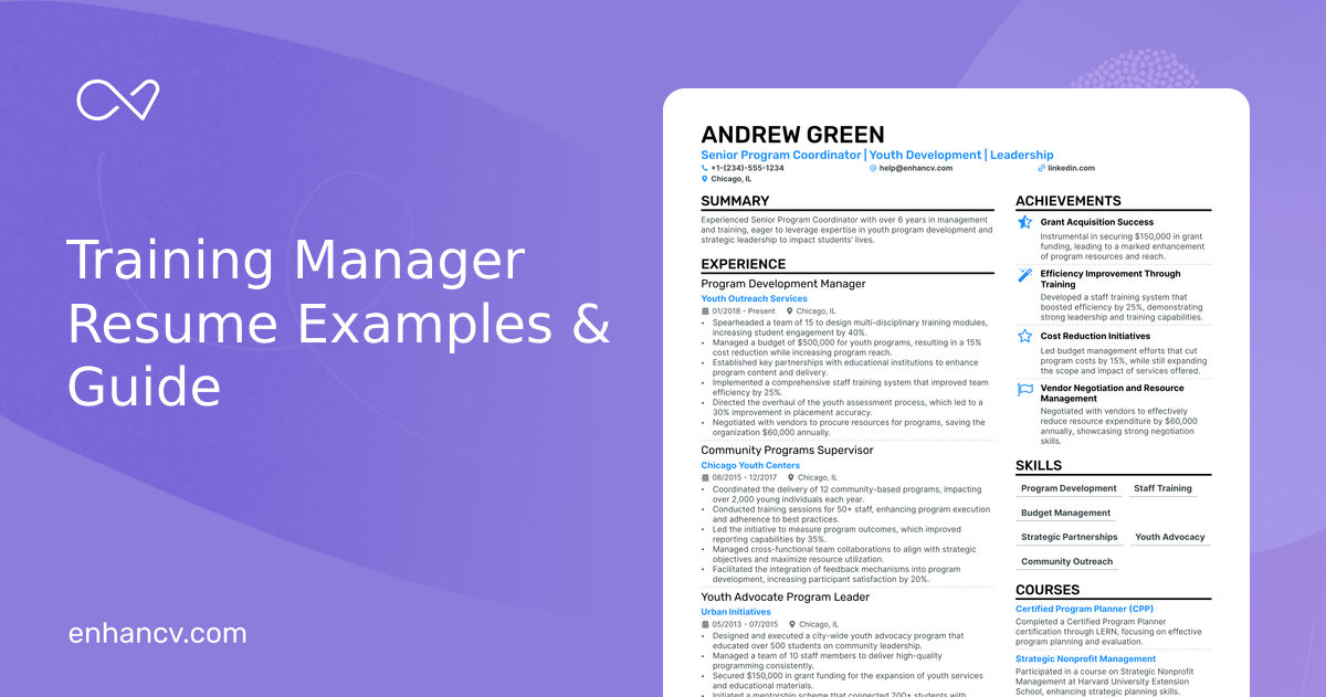 10 Training Manager Resume Examples & Guide for 2026
