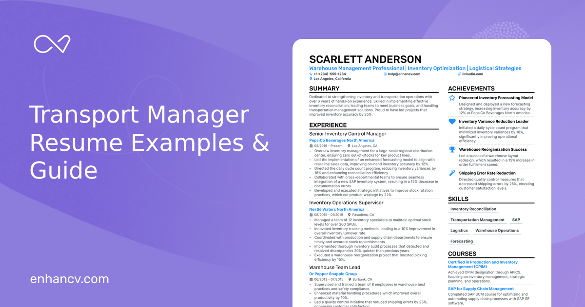 10 Transport Manager Resume Examples & Guide for 2024