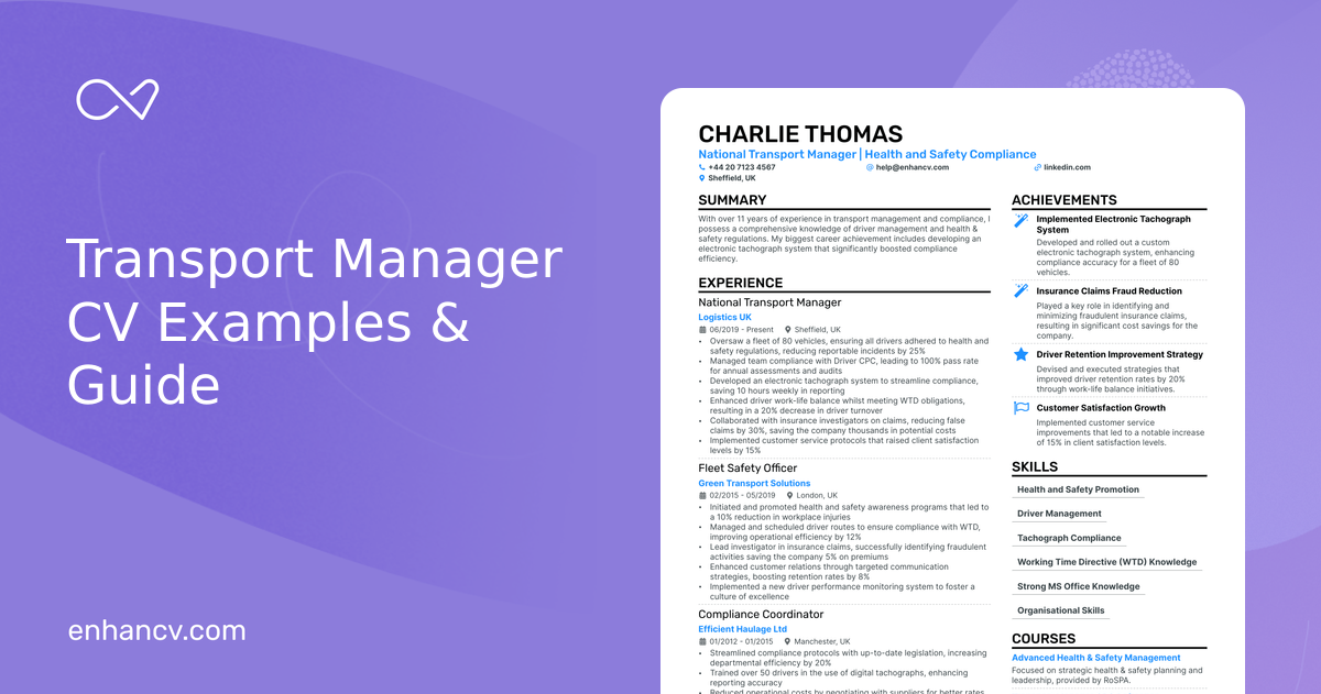 Transport Manager CV Examples & Guide for 2026