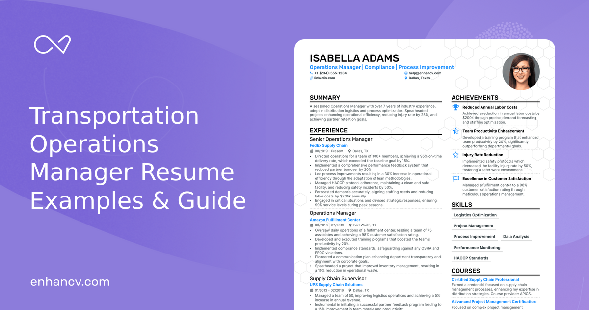 5 Transportation Operations Manager Resume Examples & Guide for 2024