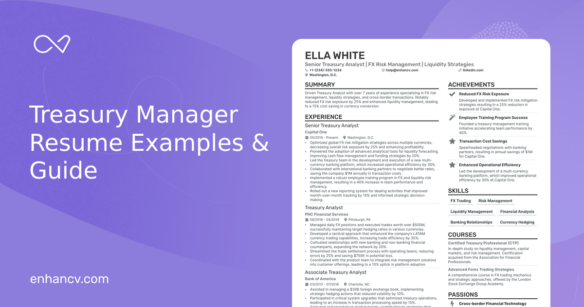 10 Treasury Manager Resume Examples & Guide for 2024