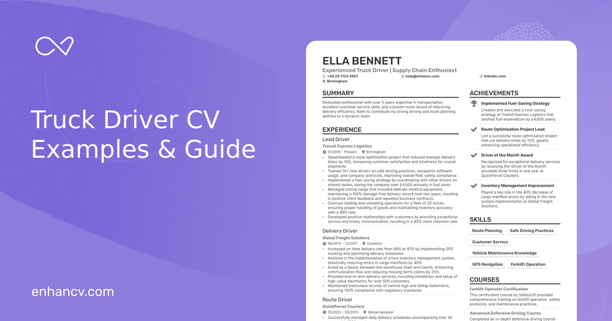 Truck Driver CV Examples & Guide for 2026
