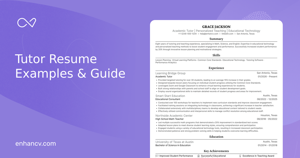 16 Tutor Resume Examples & Guide for 2026