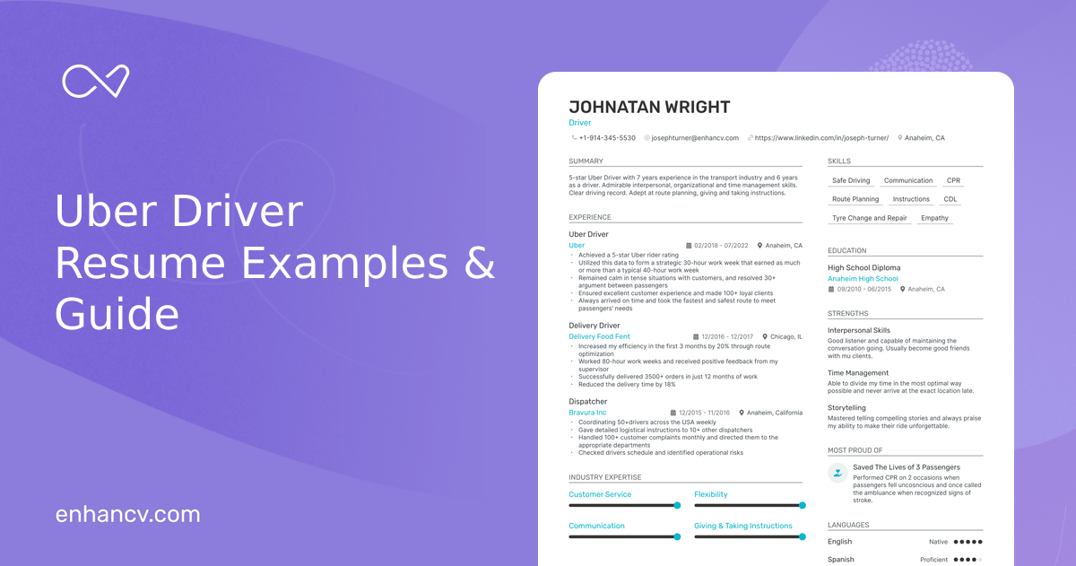 5 Uber Driver Resume Examples & Guide for 2024