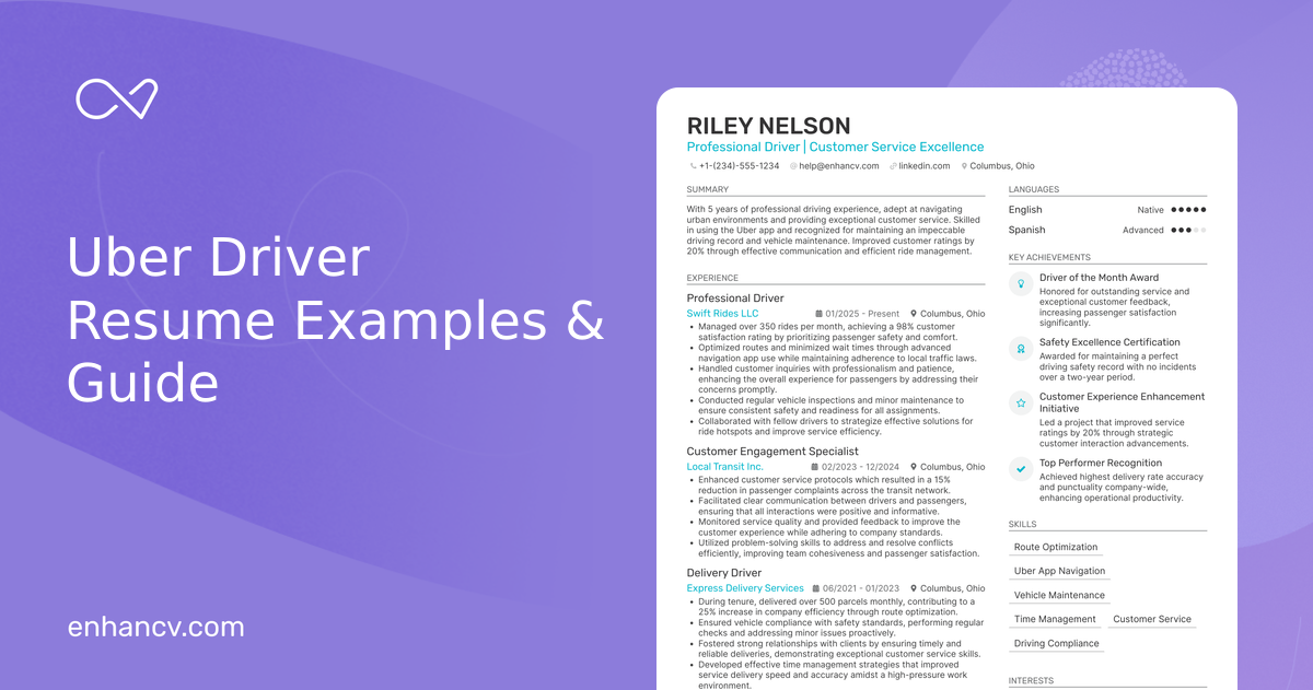 20 Uber Driver Resume Examples & Guide for 2026
