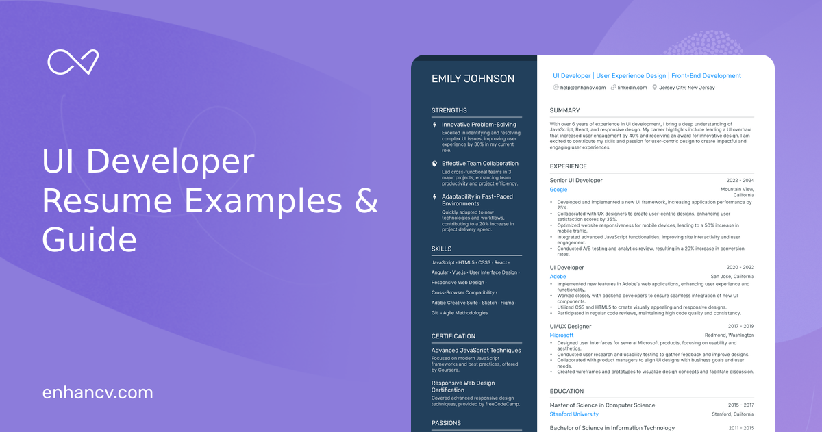 10 UI Developer Resume Examples & Guide for 2024